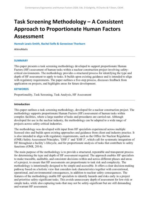 Task Screening Methodology – A Consistent Approach to Proportionate ...